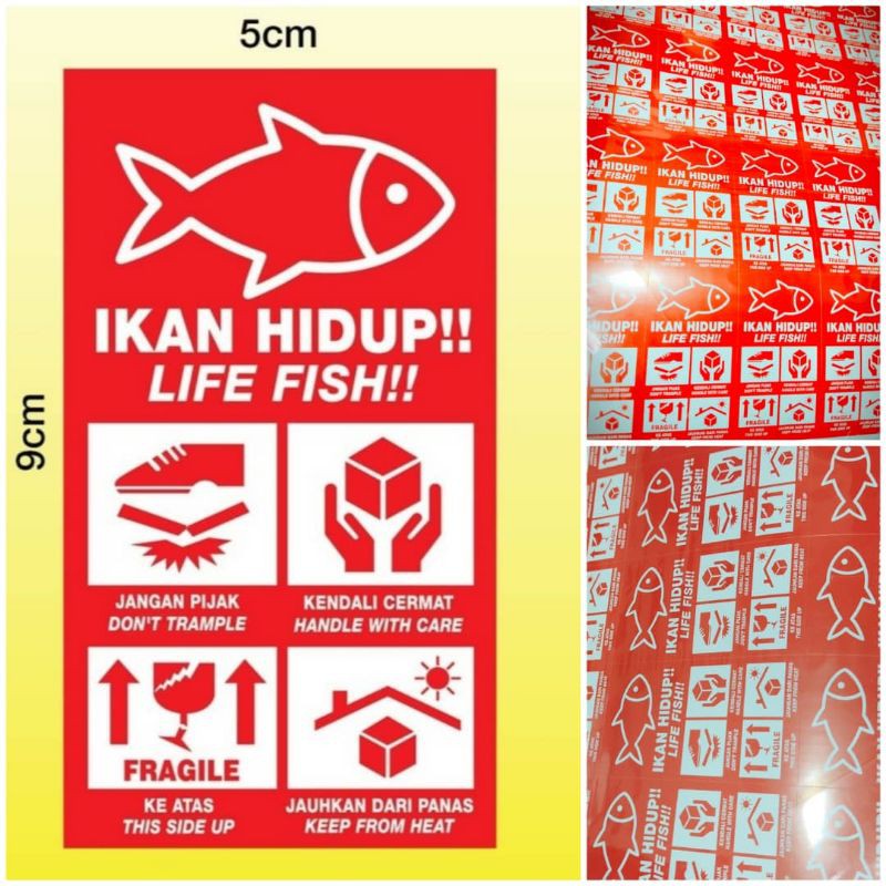(Ready stock) 100 pcs sticker ikan hidup/live fish sticker for logistic ...