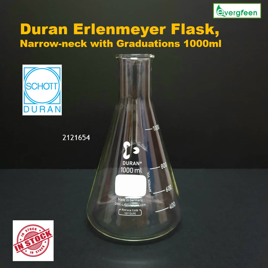 Duran Erlenmeyer Flask, Narrow-neck with Graduations 1000ml ( 2121654 ...