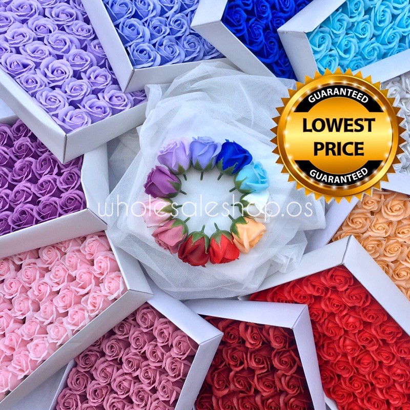 READY.S⚡️50pcs 3 LAYER Rose Soap Flower with BASE BARE Rose Flower Head ...