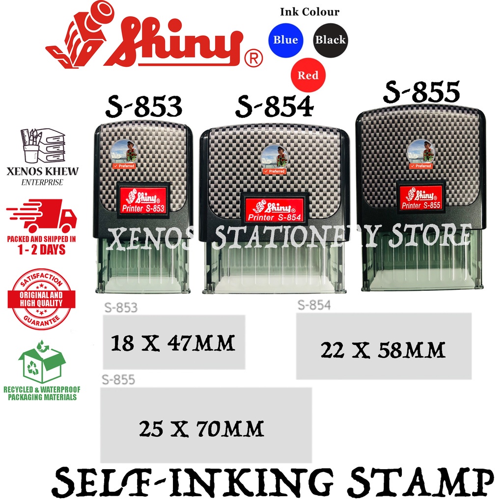 SHINY SELF-INKING RUBBER STAMP AND REFILL INK PAD S851 S852 S853 S854 ...