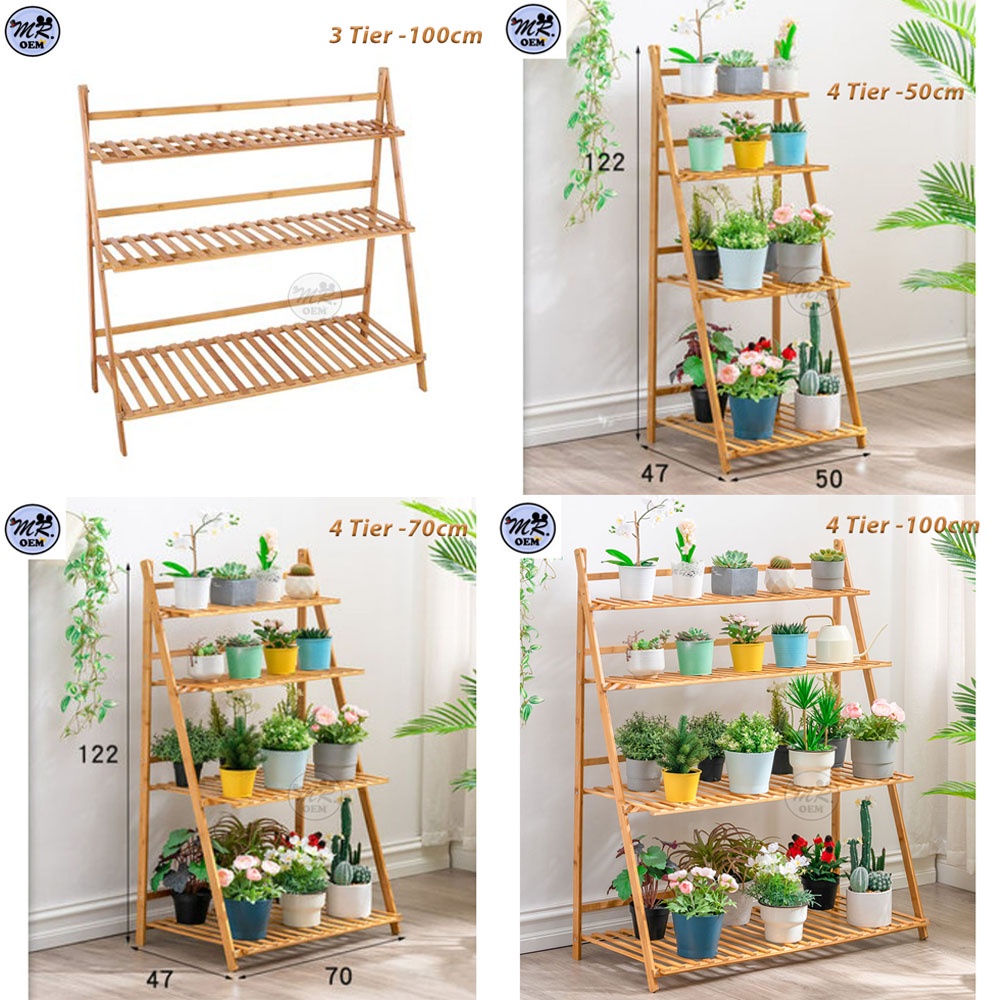 MR OEM 2/3/4 Tier Bamboo Flower Garden Rack Indoor Outdoor Potted Plant ...