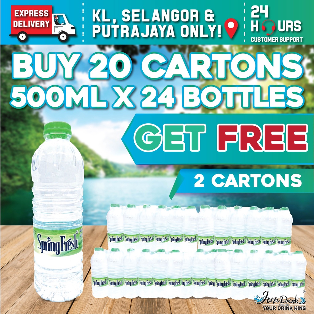 BUNDLE OF 20 CARTONS : SPRING FRESH MINERAL WATER 500ML x 24 BOTTLES ...