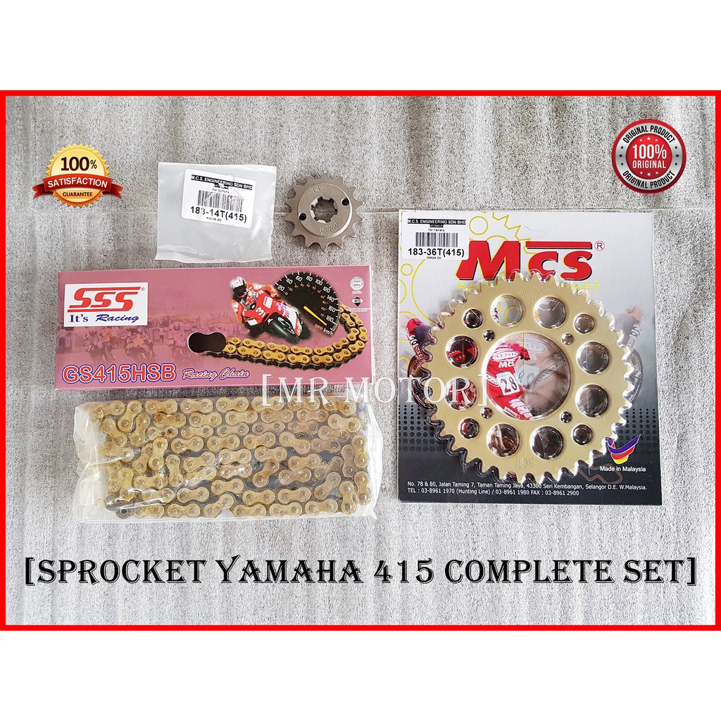 Chain 415 SSS Sprocket 415 MCS Gold SET Yamaha Y125Z , LC135 , SRL110 ...