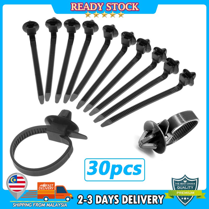 30 Pcs 92mm Nylon Black Car Cable Strap Push Mount Wire Tie Retainer ...