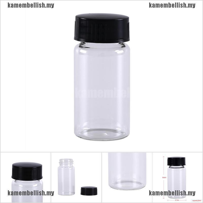 1pcs 20ml small lab glass vials bottles clear containers with black ...