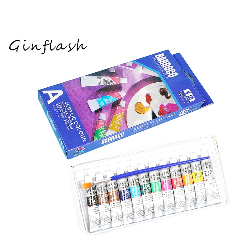Ginflash 12Colors Acrylic Paints Set Hand Painted Wall Painting Textile ...