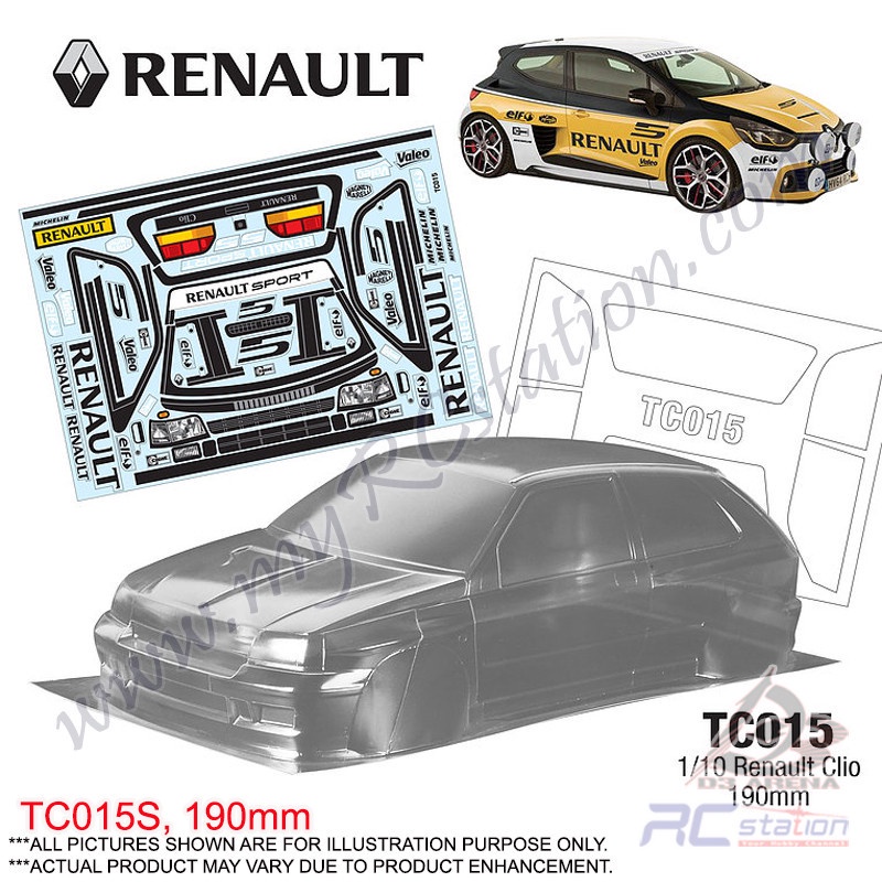 Team C Body Shell 1/10 Clear Body TC015 Renault Clio (Width 190mm ...