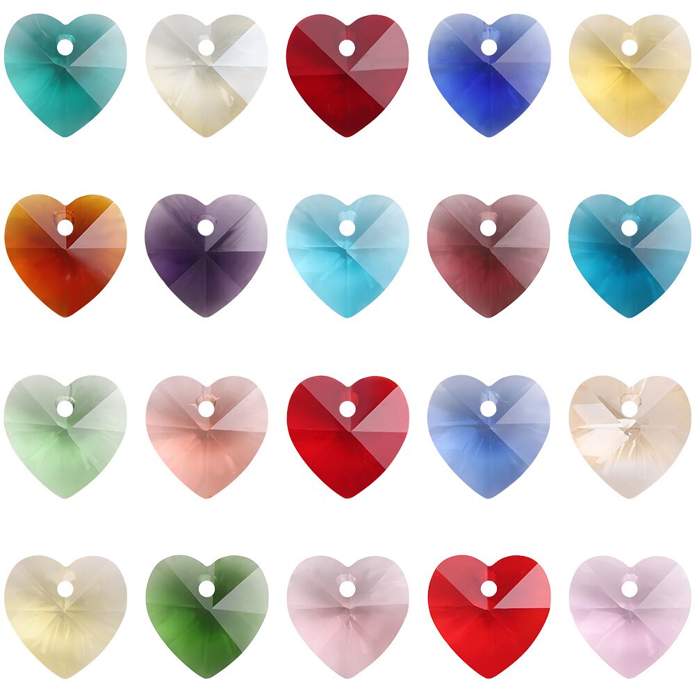 ZhuBI 14mm 20Pcs Glass Heart Beads Crystal Charm Love Pendant Jewelry ...