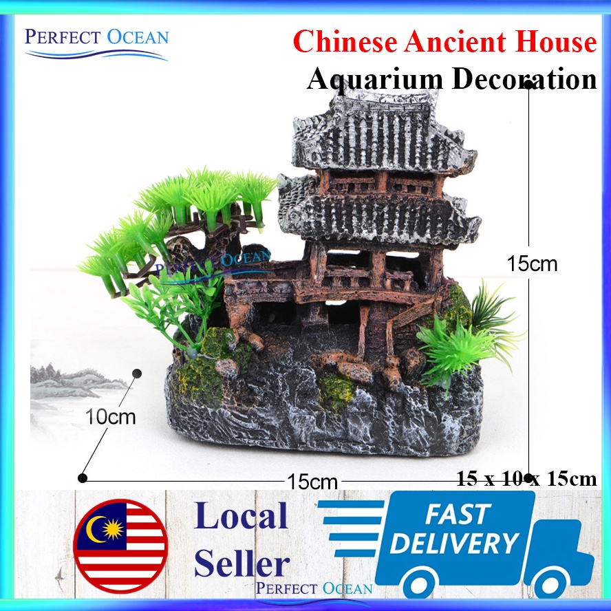 Chinese Ancient Tower House Resin Aquarium Decoration Fish Tank ...