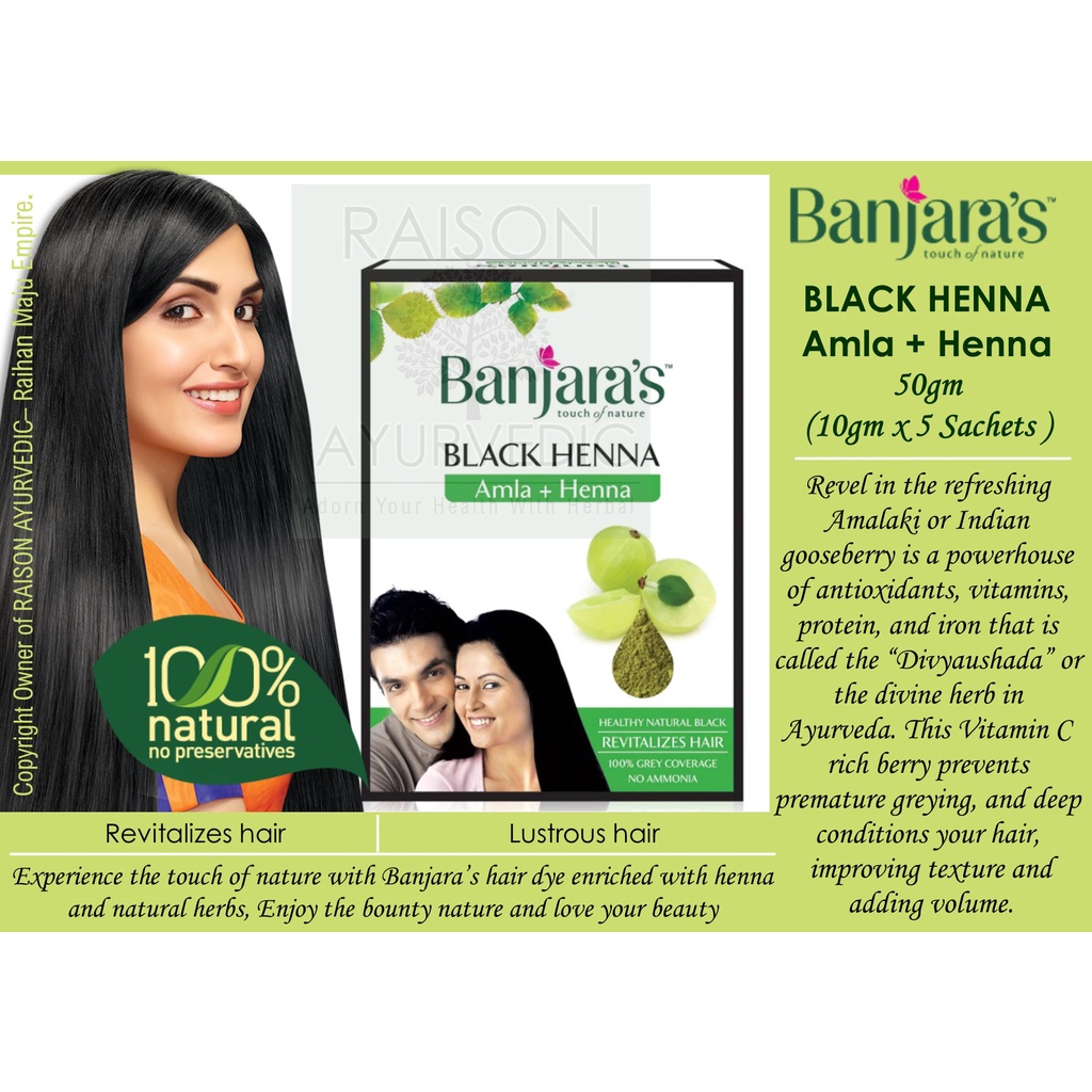 Banjara's Black Henna Amla + Henna 50gm (10gm x 5 Sachets ) | Shopee ...