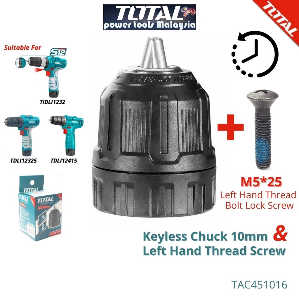 TOTAL 10mm x 3/8'' Keyless Chuck Head suitable for Cordless Drill ...