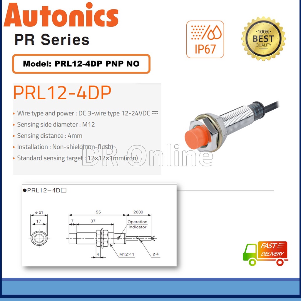 Autonics Proximity Sensor PRL12-4DP M12 Sensing 4MM DC3 WIRE 12-24VDC PNP NO ~ PRL12-4DP ...