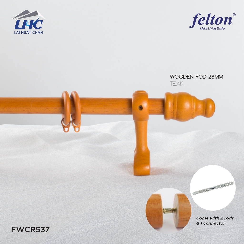 FWCR537 FELTON 28mm 8FT Kayu Langsir Wooden Curtain Rod Teak Colour ...