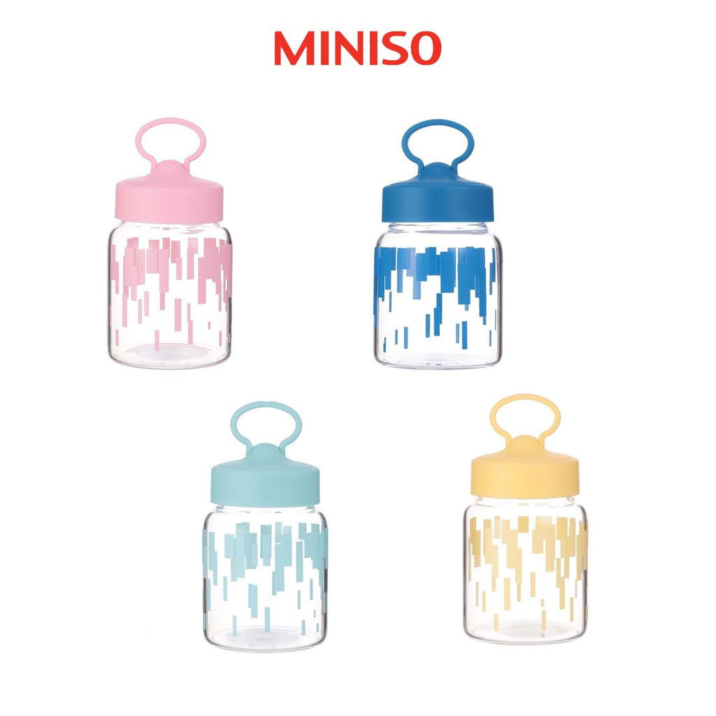 MINISO Stripe Series High Borosilicate Glass Water Bottle with Ring ...
