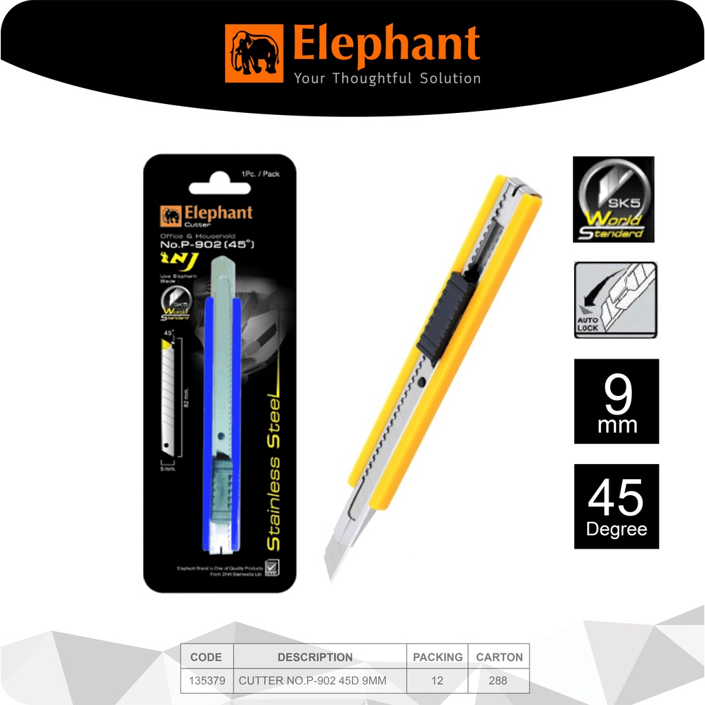 Elephant Economy Cutter Knife No.P-902 45 Degree 9mm | Shopee Malaysia