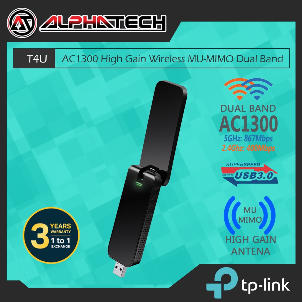 TP Link Archer T4U AC1300 High Gain Wireless MU-MIMO Dual Band USB ...
