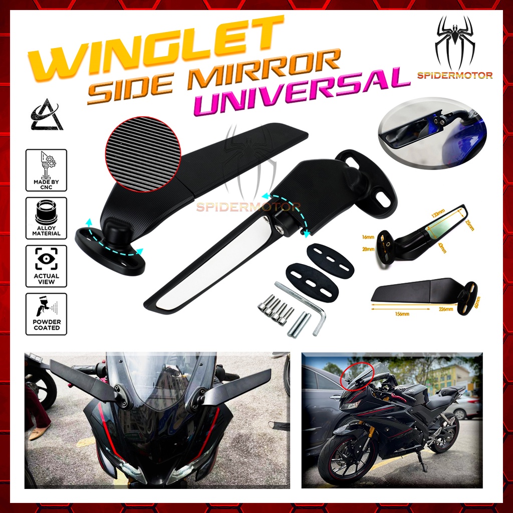 WINGLET SIDE MIRROR CNC UNIVERSAL ALLOY BLACK NMAX R25 V2 CBR NINJA250 ...