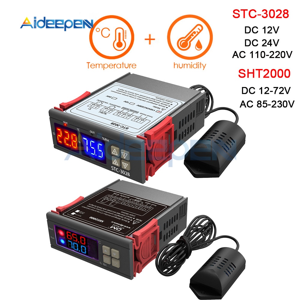 AC 110V 220V 12V 24V Dual Digital Temperature Humidity Controller SHT2000 STC-3028 Thermostat ...