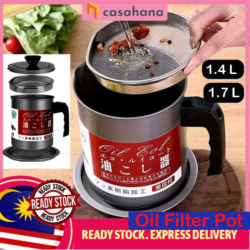🔥ON PROMO🎖️🔥 Cooking Oil Container Pot with 1.4L / 1.7L Strainer Filter ...