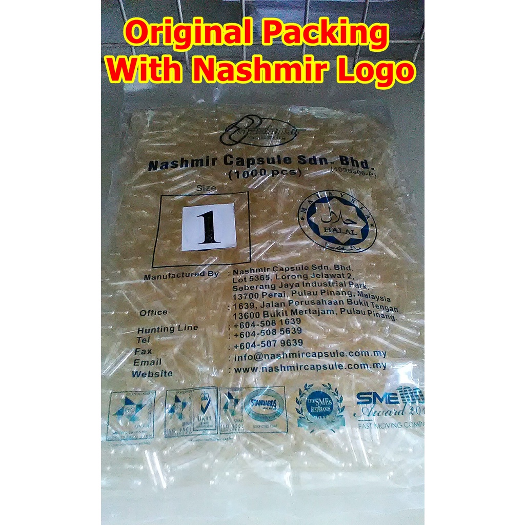 Kapsul kosong /Nashmir Empty Gelatin Capsule (size 1) / 空胶囊 | Shopee ...