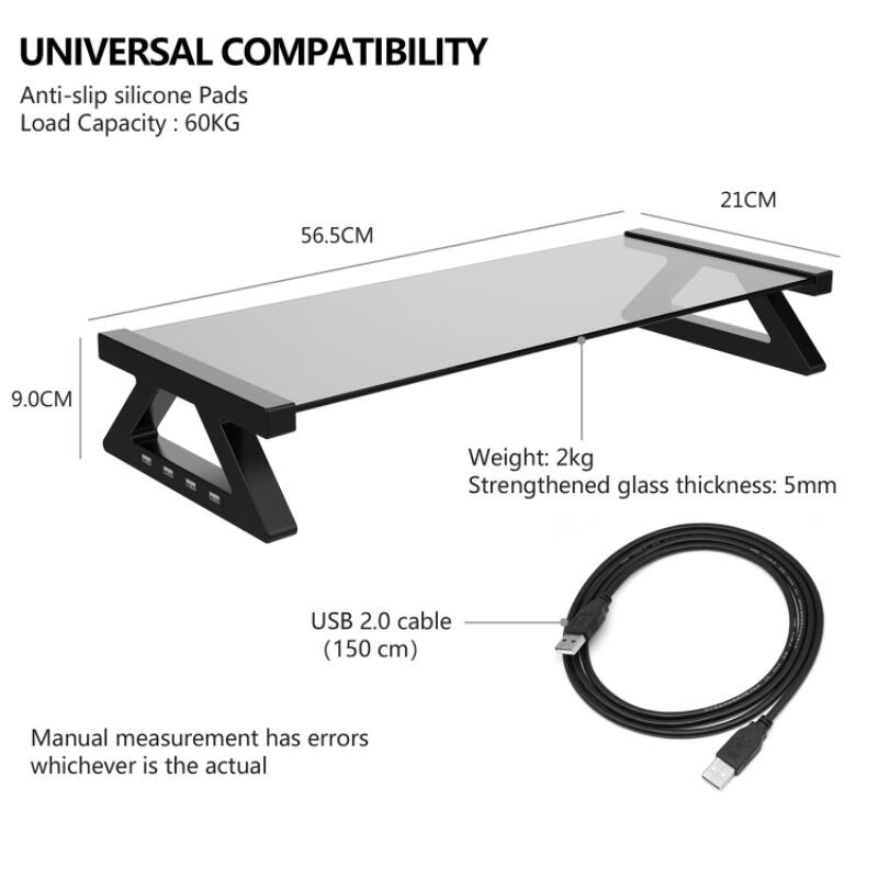 Basegard Abs Tempered Glass Monitor Stand Riser Space Bar Dock Desk ...