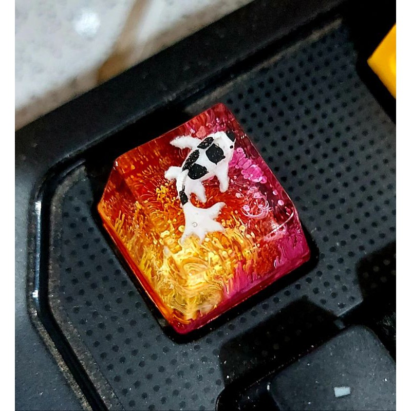 Red and yellow tone koi fish resin keycap decorates gaming mechanical ...