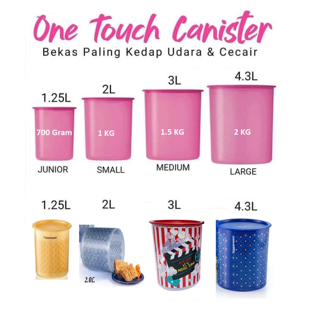 Tupperware One Touch Canister 1.25L/2L/3L/4.3L | Shopee Malaysia