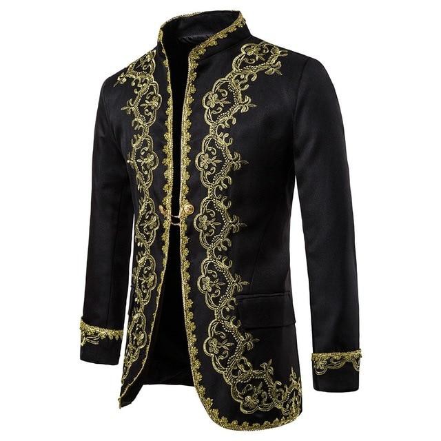 British Style Palace Prince Gothic Jacket Fashion Black Velvet Gold ...