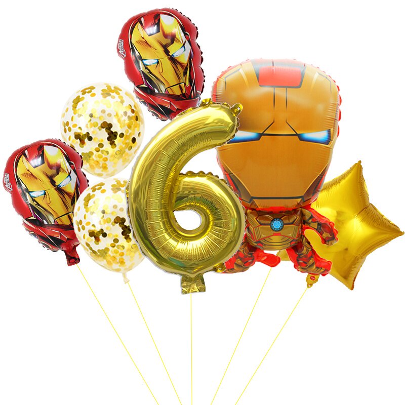 7pcs Set Spiderman Foil Balloon Captain America Iron Man Superhero