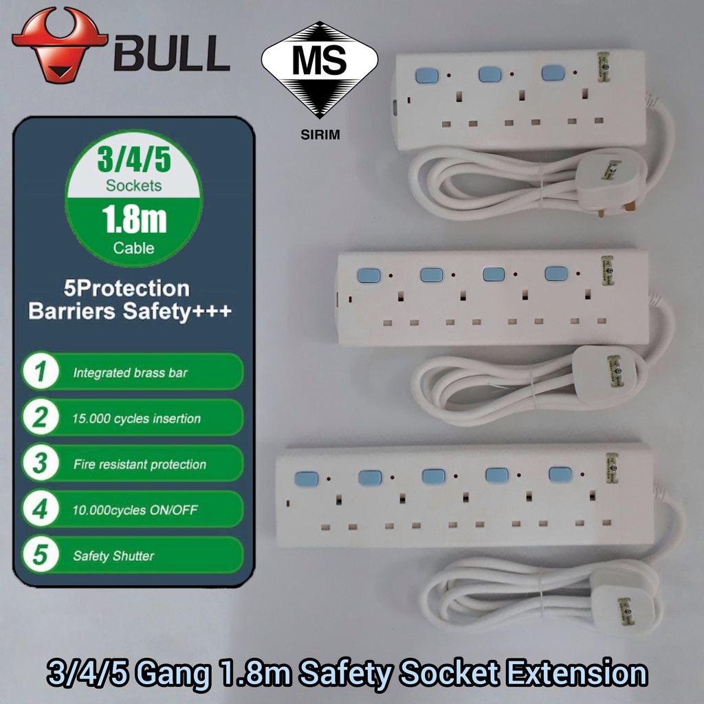 Bull 3000W Heavy Duty 1.8M Extension Wire SIRIM Approved For House Home ...