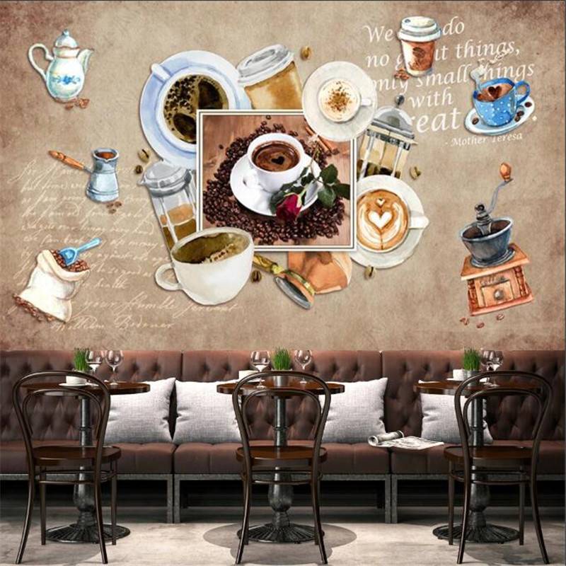 Hand-painted Coffee Shop Background Wallpaper Mural Cafe Afternoon Tea ...