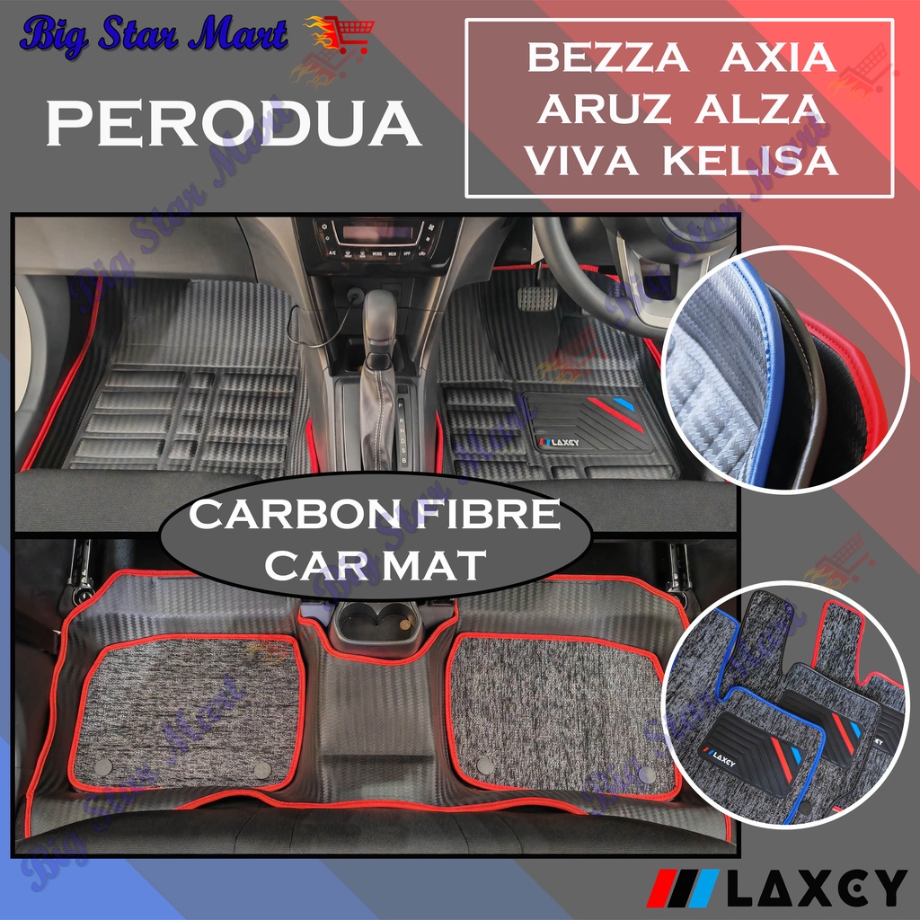 Carbon Fibre Fiber 5D Car Mat Carpet Perodua Bezza Axia Aruz Alza Viva ...