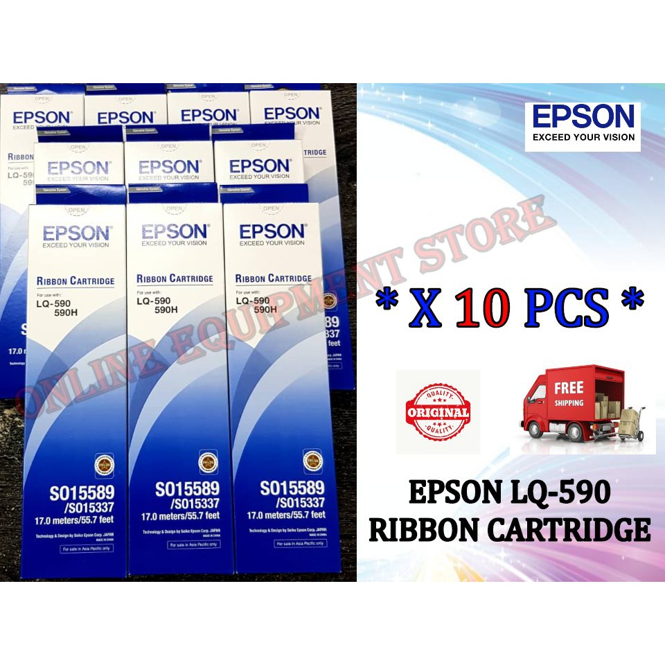 10 units Epson LQ590 S015589 Ribbon Cartridge/ Epson LQ-590 Ink Ribbon ...