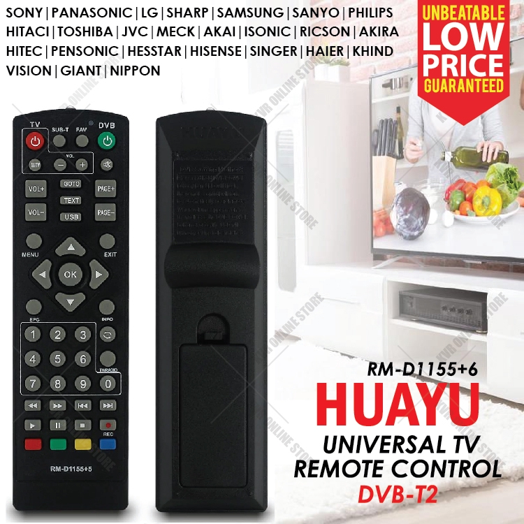 HUAYU Universal Remote Control TV DVB T2 D1155+6 LED Television/Alat Kawalan Jauh TV | Shopee ...