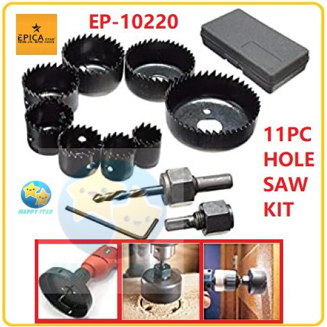 100% ORIGINAL EPICA STAR 11PC HOLE SAW KIT SET Diameter Cup Saw Spindle ...
