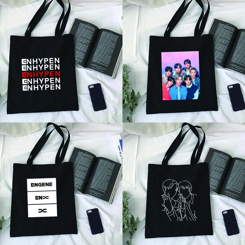 Enhypen Kpop Fashion Women's Shoulder Bag Totebag Black Canvas Bag ...