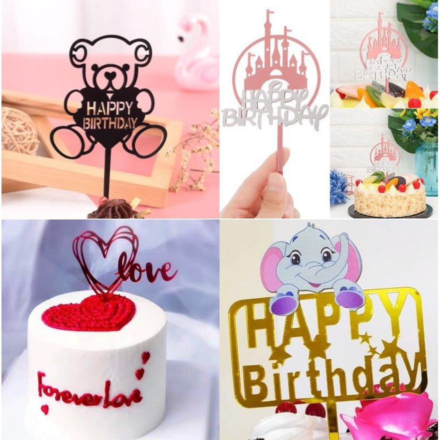 🌼AUG PROMO🌼 Cake Topper Acrylic Happy Birthday Cake Decoration ...