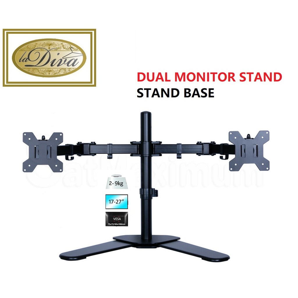 HEAVY DUTY FULLY ADJUSTABLE DUAL LCD MONITOR STAND W/ TWO ARM DESK ...