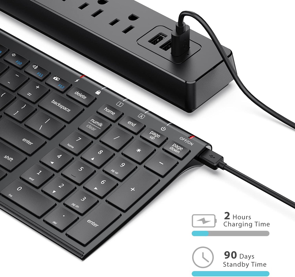 iClever GKA22S/B Rechargeable Keyboard with Number Pad, Full-Size ...