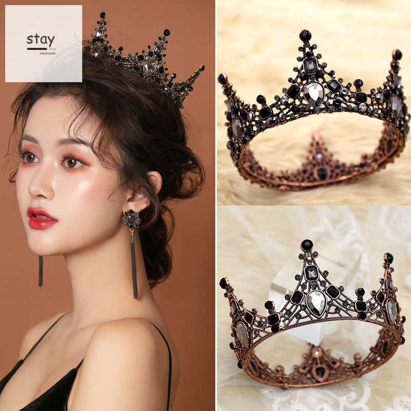 Women Baroque Rhinestones Black Bride Wedding Crowns Bridal Hair ...