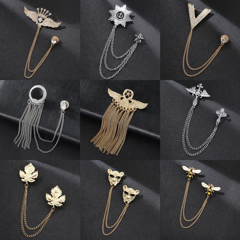 European American Men's Tassel Classy Brooch Korean Style Chain Collar ...