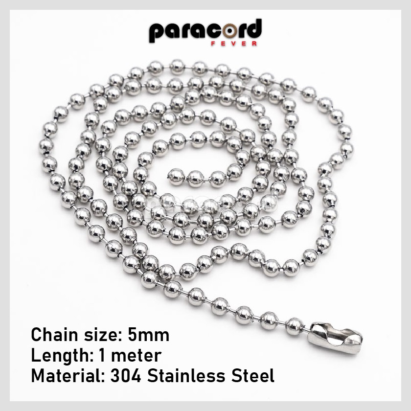 1 Meter Military Army Tag Stainless Steel Ball Pendant Chain Necklace ...