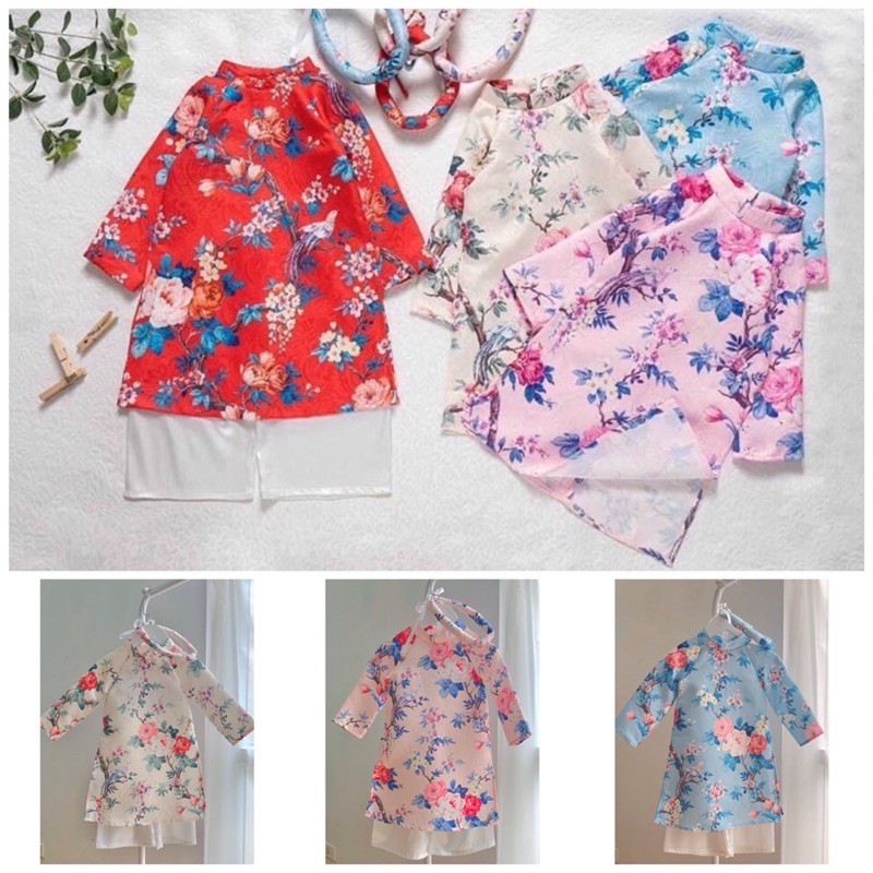 Children's brocade ao dai Traditional thick brocade ao dai for girls ...