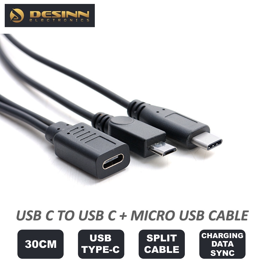 USB C Female to Micro USB Male Type C Male 1 to 2 Split Cable Charging ...