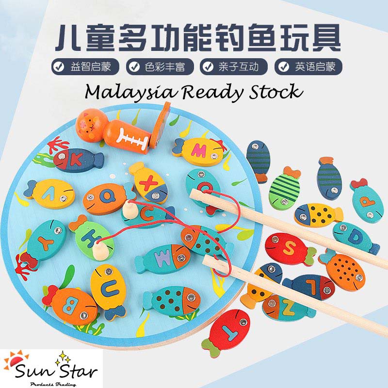 Malaysia ready stock~2 In 1 Fishing Game 30 PCS Wooden Magnetic ...