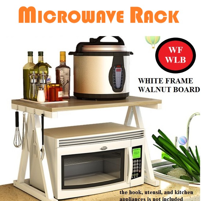 Wooden Rack Steel Frame Microwave Oven Rice Cooker Storage Rack Kitchen ...