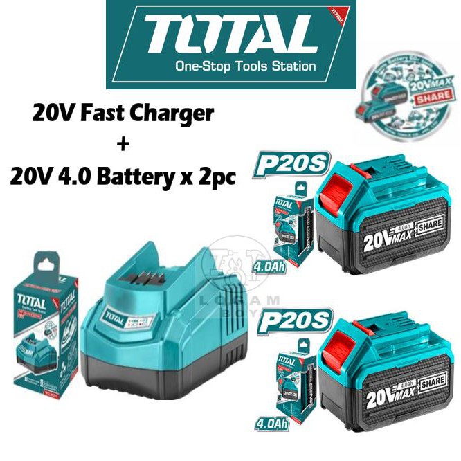 cordless drill TOTAL BATTERY 4.0Ah 2.0Ah 20V BATTERY FAST CHARGER ...
