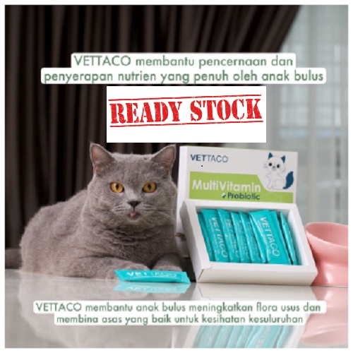 VETTACO Premium Multivitamin + Probiotik Kucing READY STOCK | Shopee ...