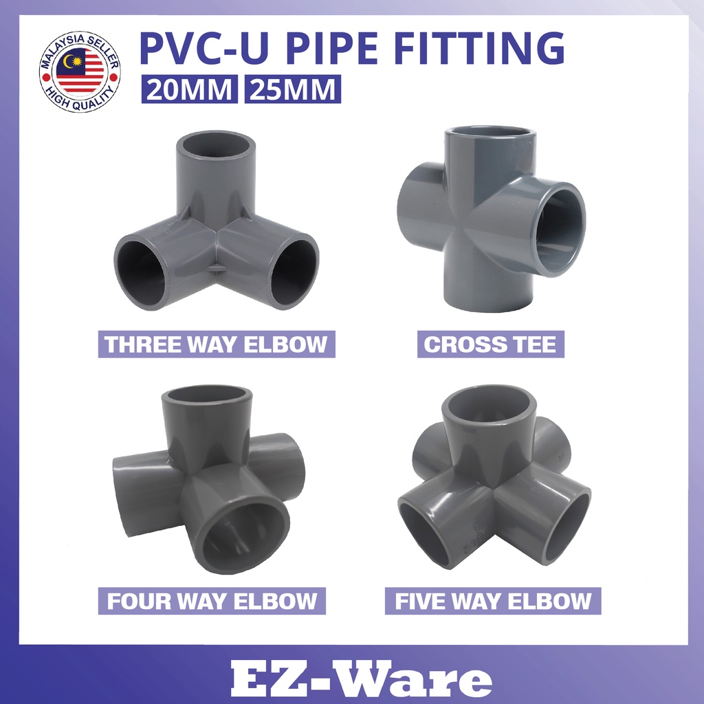 PVC Fitting Connector Joint 3 4 5 way Elbow Cross Grey Pipe Penyambung Pipe 1/2" 3/4" 1" (15mm ...