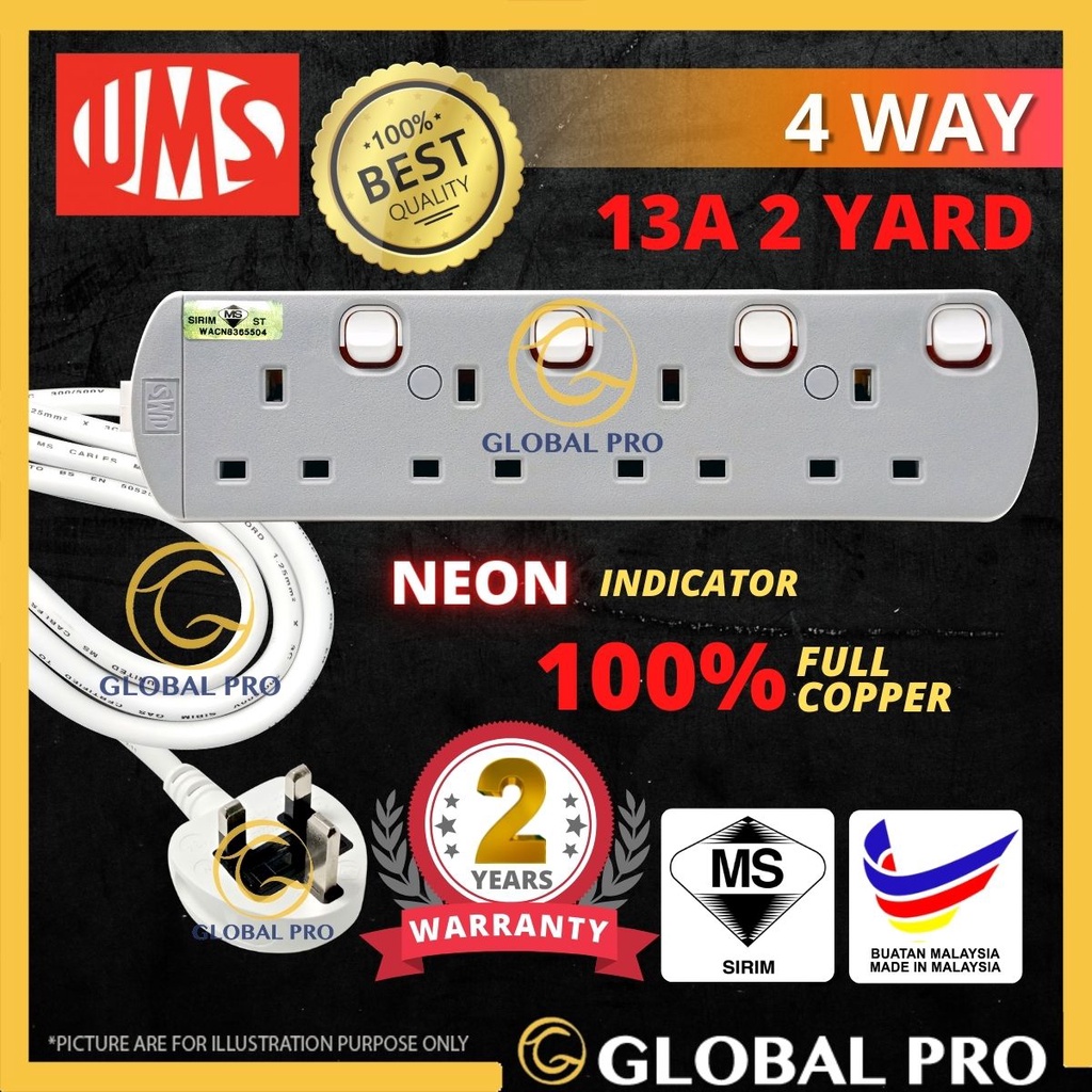 SIRIM UMS 8413-N 4 Way Plug 3 Pin Socket Extension Plug Trailing Socket ...